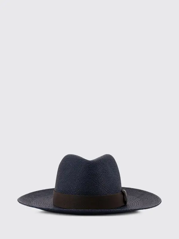 Brunello Cucinelli Raffia Panama Hat With Ribbon Detail - Blue