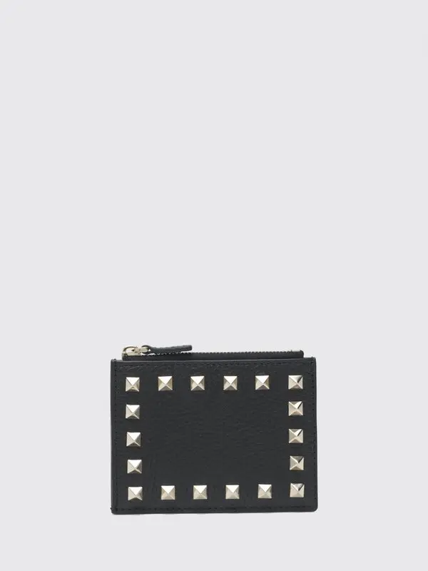 Valentino Garavani Rockstud Grained Leather Card Holder - Black