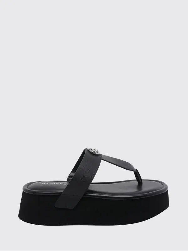 Michael Kors Koya Saffiano Coated Cotton And Leather Platform Sandals - Black
