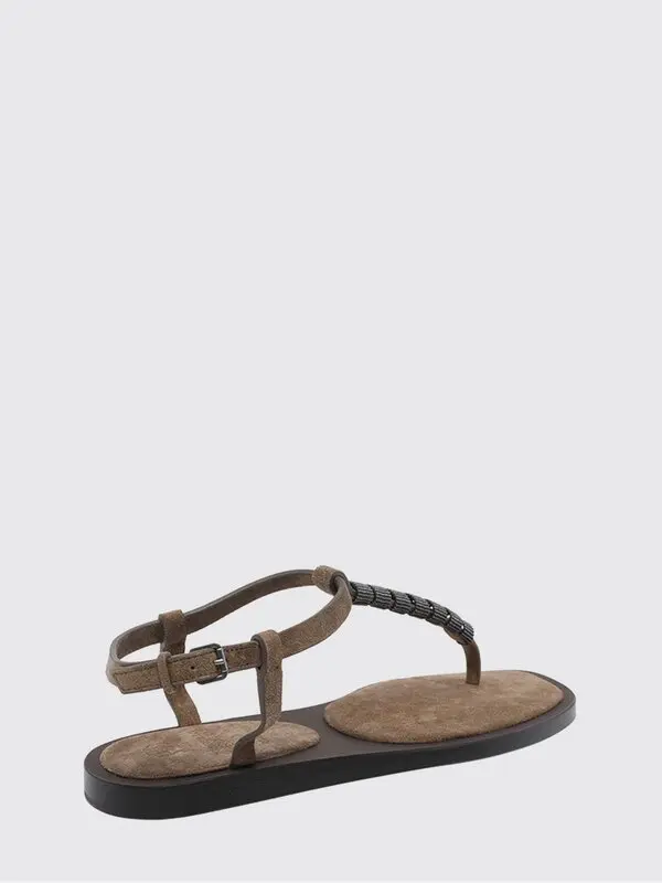 Brunello Cucinelli Suede Monili Thong Sandals - Brown