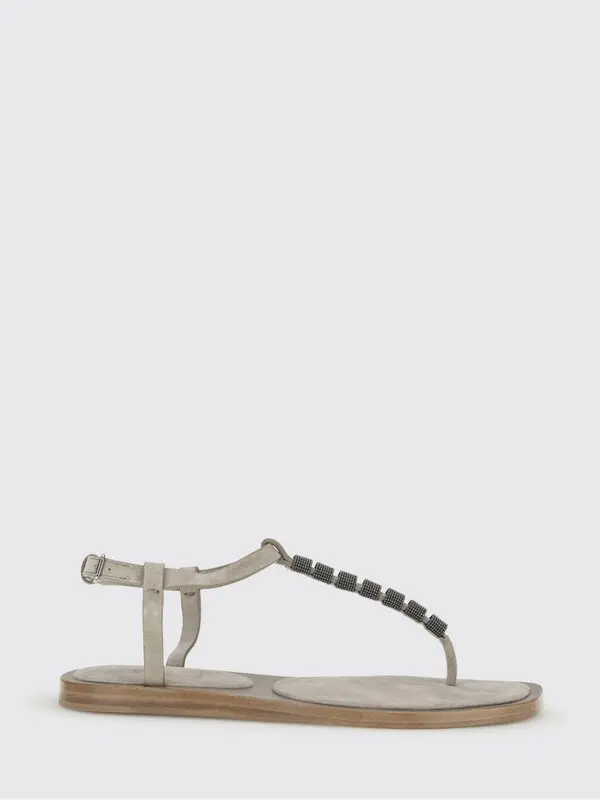 Brunello Cucinelli Suede Monili Thong Sandals - Ice