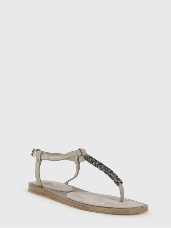 Brunello Cucinelli Suede Monili Thong Sandals - Ice