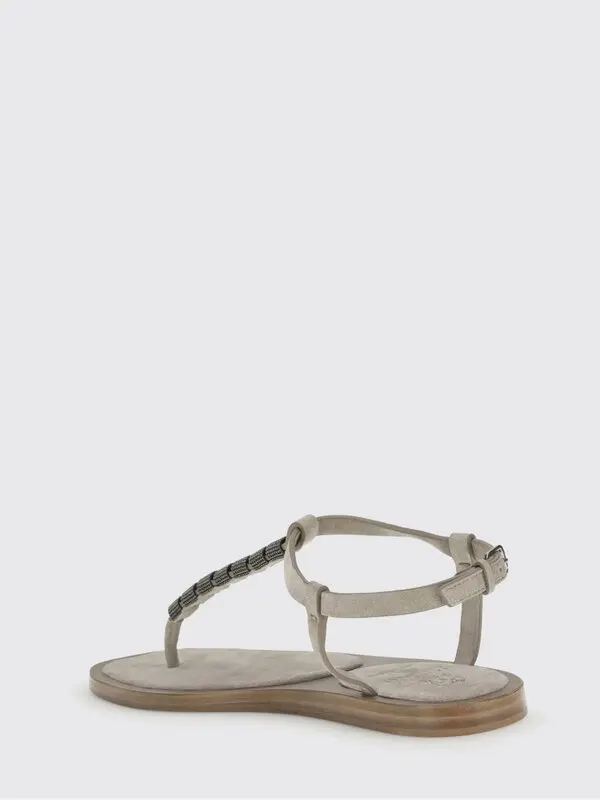 Brunello Cucinelli Suede Monili Thong Sandals - Ice