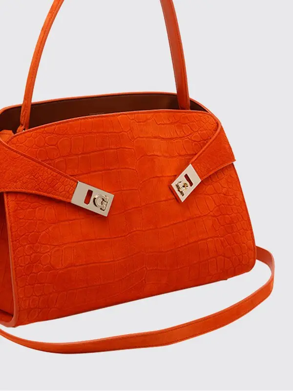 FERRAGAMO Hug Croc Print Suede Shoulder Bag