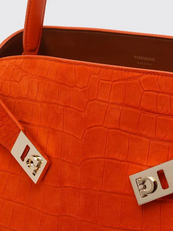 FERRAGAMO Hug Croc Print Suede Shoulder Bag