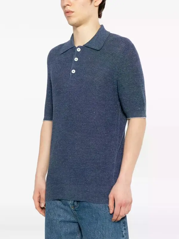 Brunello Cucinelli Knitted Short Sleeve Polo Shirt - Blue