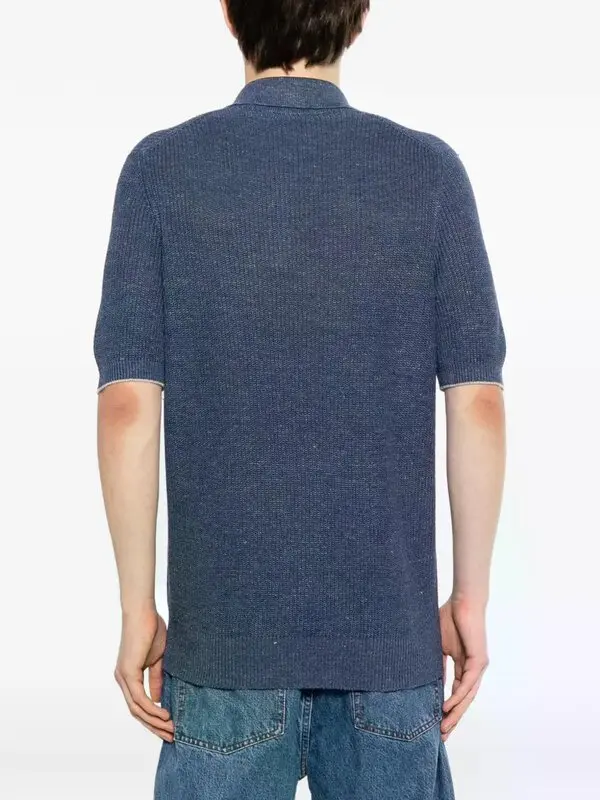 Brunello Cucinelli Knitted Short Sleeve Polo Shirt - Blue