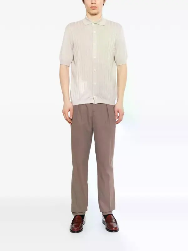 Brunello Cucinelli Ribbed Buttoned Polo Shirt - Neutrals