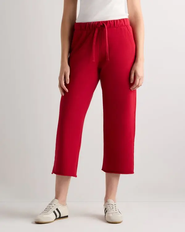 Quince Organic French Terry Cropped Wide Leg Pants - Ruby Red