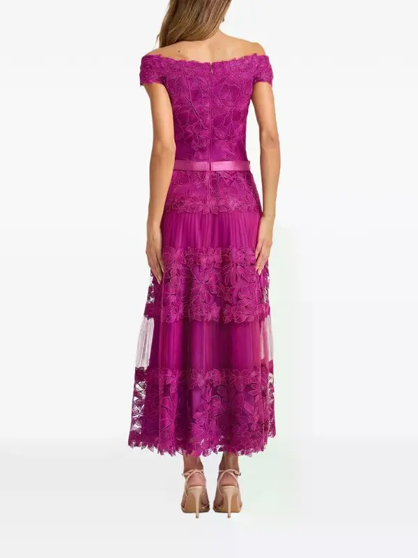 Tadashi Shoji Floral-embroidered Tiered Midi Dress