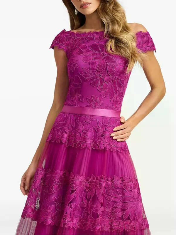 Tadashi Shoji Floral-embroidered Tiered Midi Dress