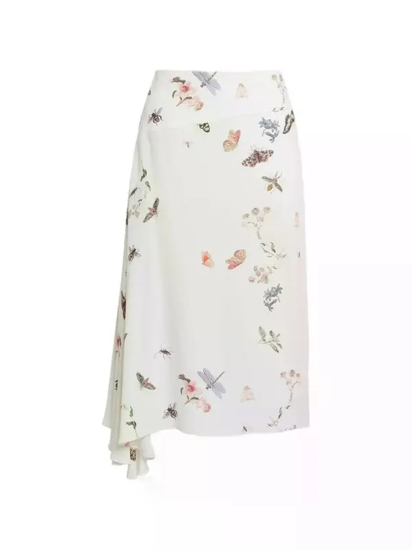 Erdem Floral Print Draped Midi Skirt