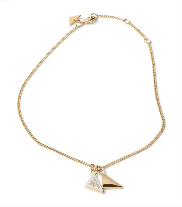 Prada Triangle Logo Pendant Necklace - Metallic