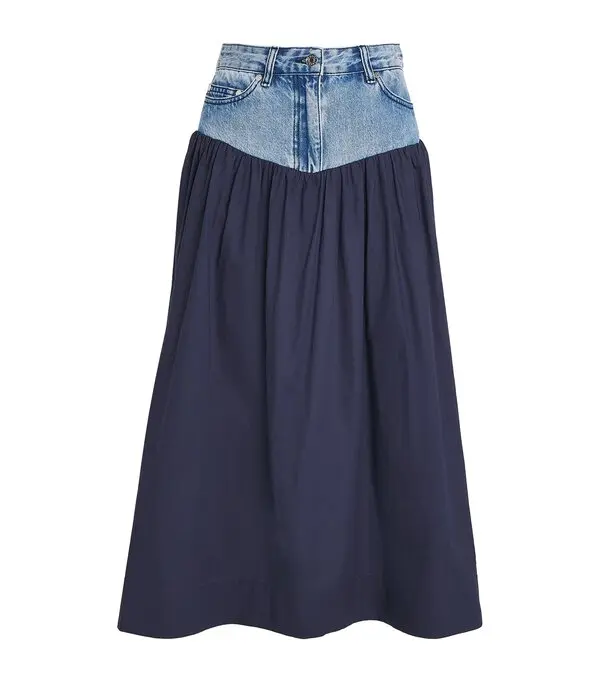 Sandro Denim-poplin Hybrid Midi Skirt - Blue