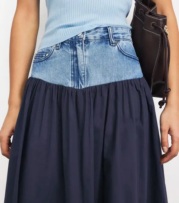 Sandro Denim-poplin Hybrid Midi Skirt - Blue