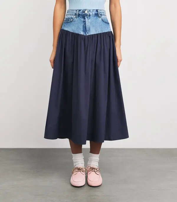 Sandro Denim-poplin Hybrid Midi Skirt - Blue