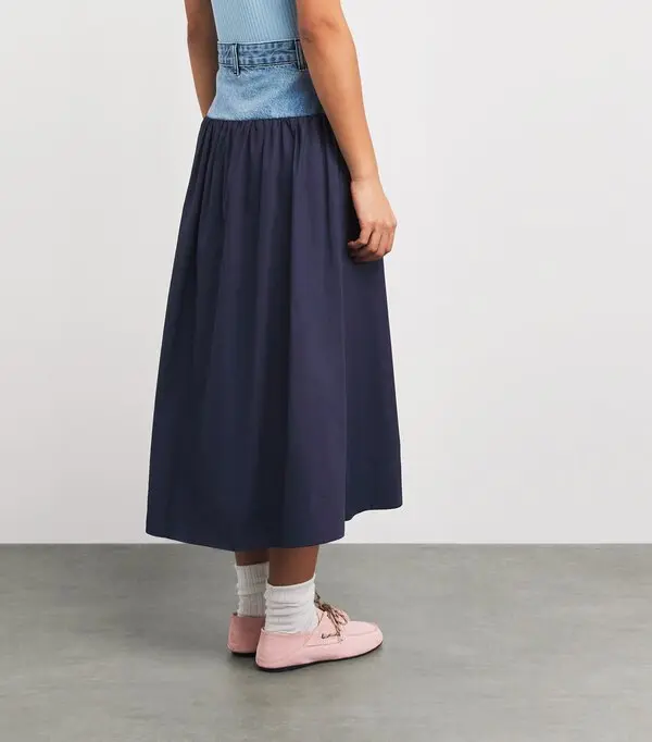 Sandro Denim-poplin Hybrid Midi Skirt - Blue