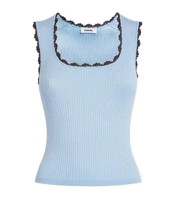 Sandro Crochet-trim Tank Top - Blue