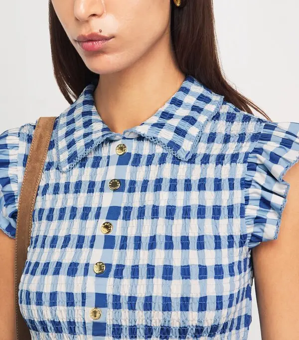 Sandro Gingham Smocked Top