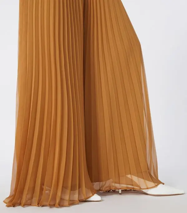 Max Mara Chiffon Pleated Wide-leg Trousers - Beige