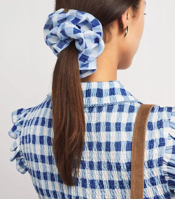 Sandro Linen-blend Gingham Scrunchie