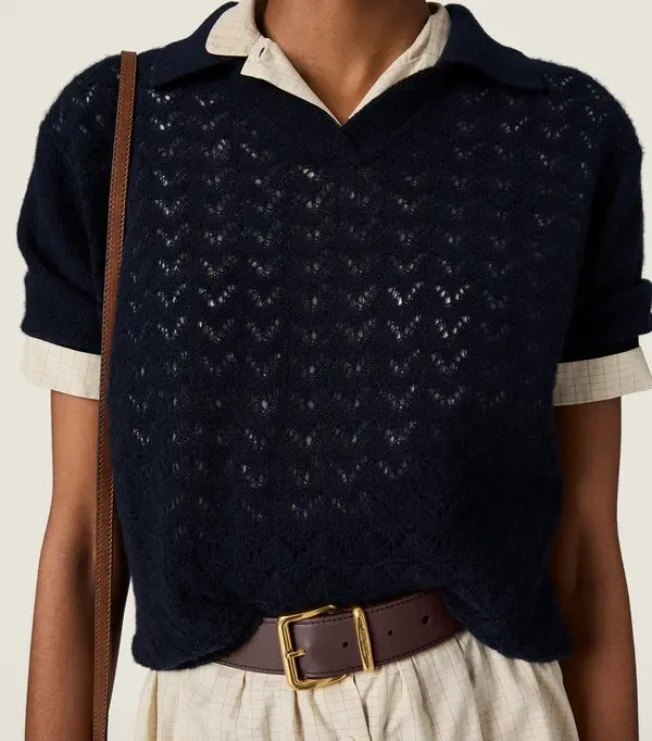 Miu Miu Cashmere Lace Knit Polo Shirt
