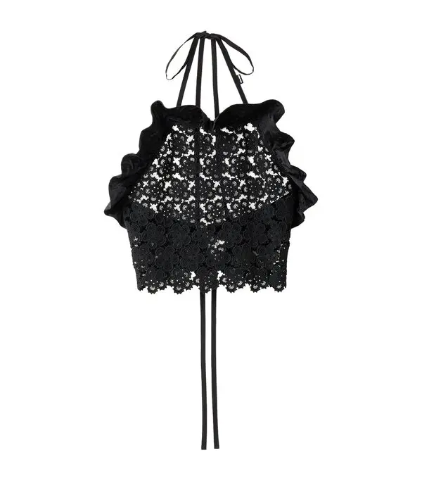 Miu Miu Cotton Macramé Pinafore Top - Black
