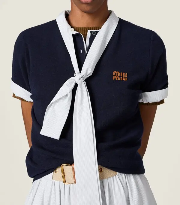 Miu Miu Cashmere Henley Sweater With Logo