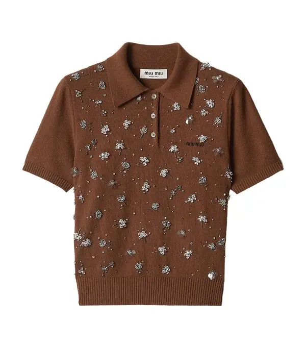 Miu Miu Cashmere Embellished Polo Sweater
