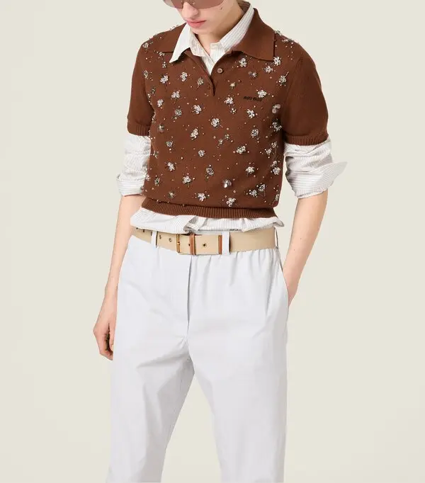 Miu Miu Cashmere Embellished Polo Sweater
