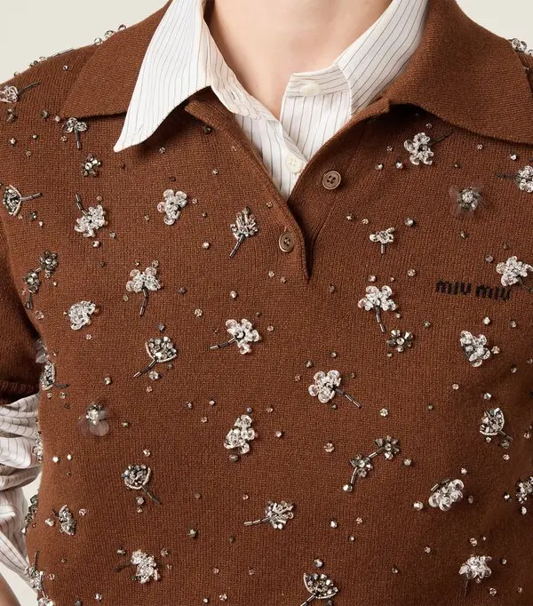 Miu Miu Cashmere Embellished Polo Sweater