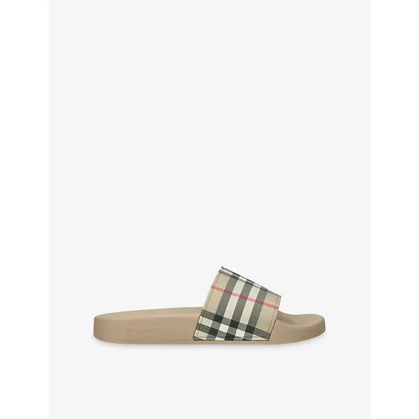 Burberry Furley Checked Rubber Slides - Tan