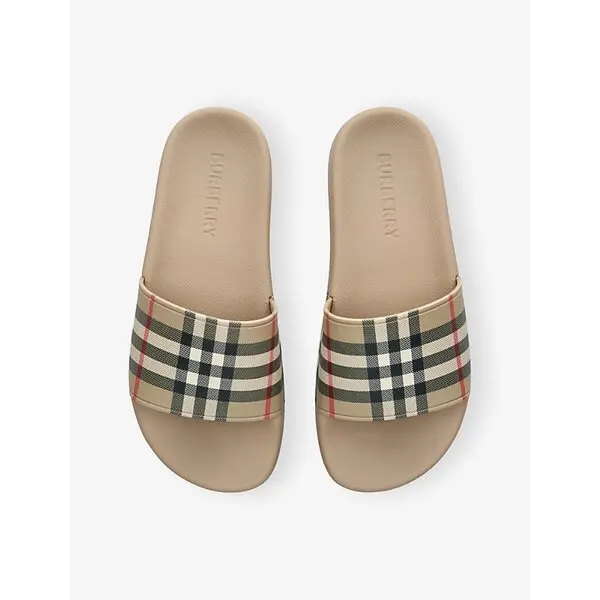 Burberry Furley Checked Rubber Slides - Tan
