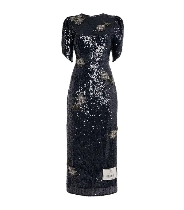 Erdem Embellished Sequin Midi Dress - Navy