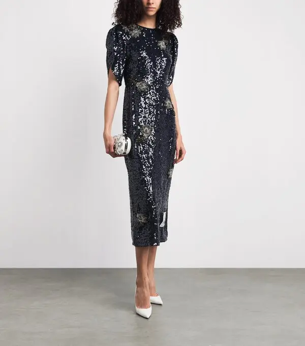 Erdem Embellished Sequin Midi Dress - Navy