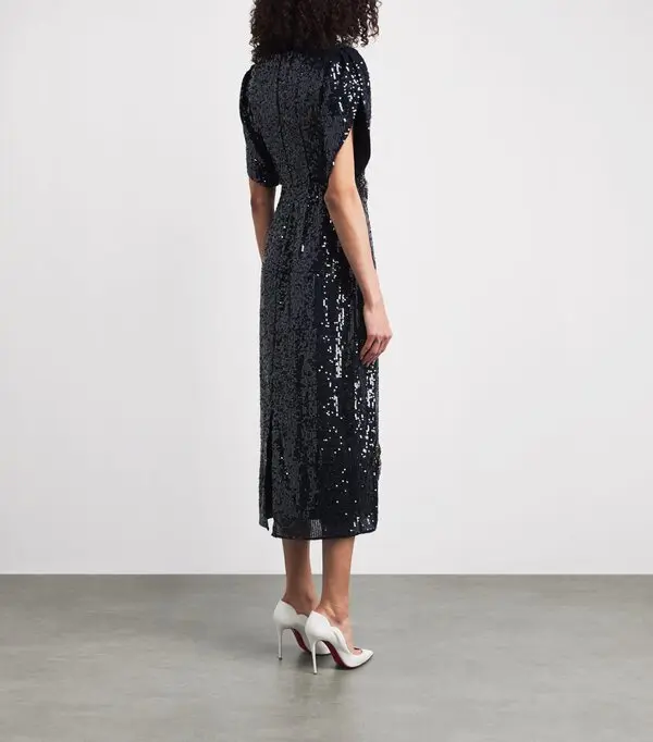 Erdem Embellished Sequin Midi Dress - Navy