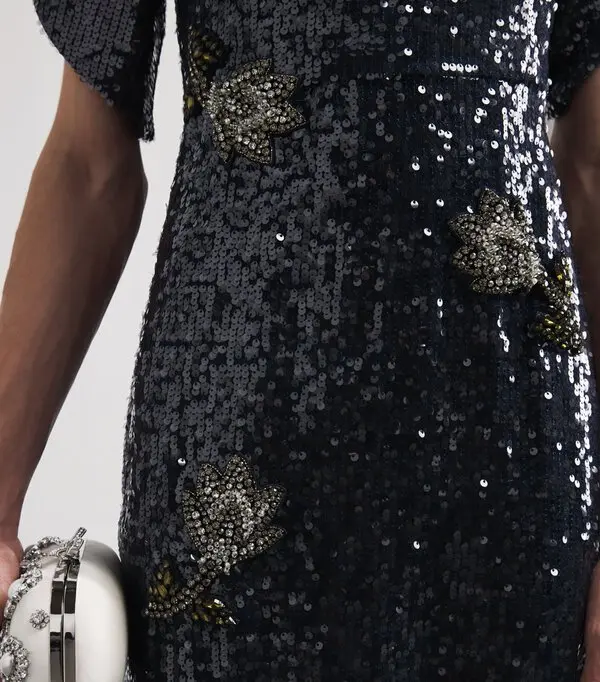 Erdem Embellished Sequin Midi Dress - Navy