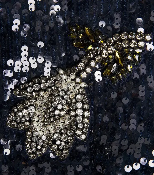 Erdem Embellished Sequin Midi Dress - Navy