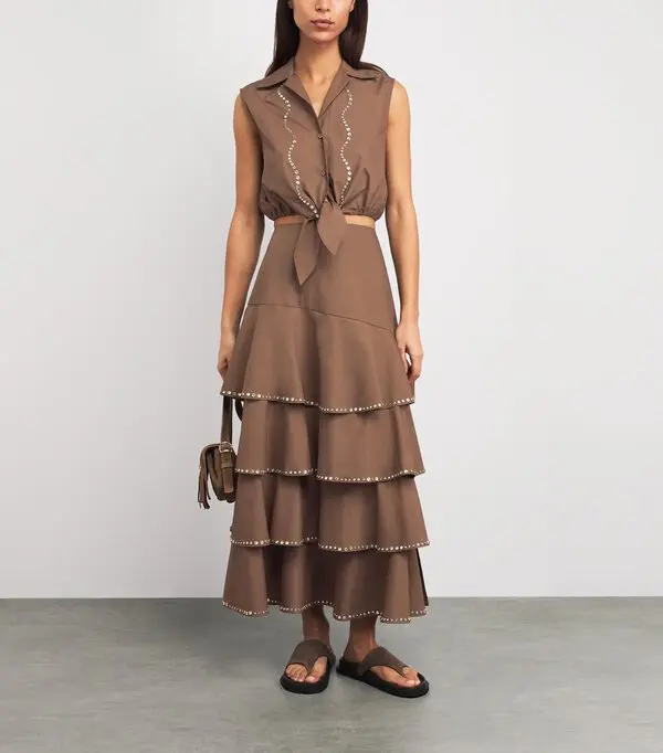 Sandro Cotton Embellished Maxi Skirt