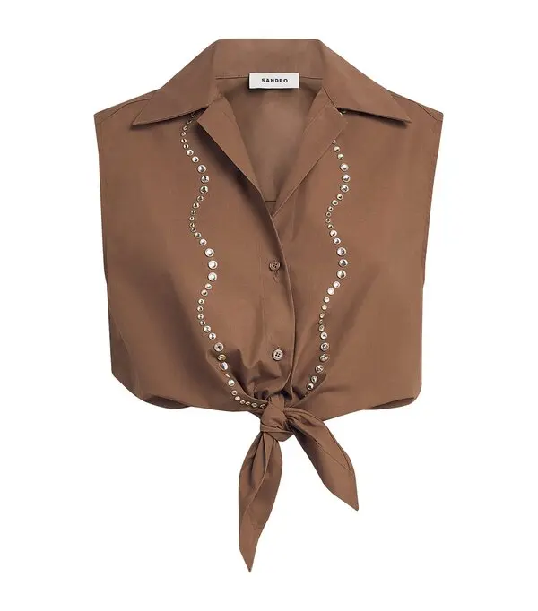 Sandro Cotton Embellished Cropped Shirt - Brown