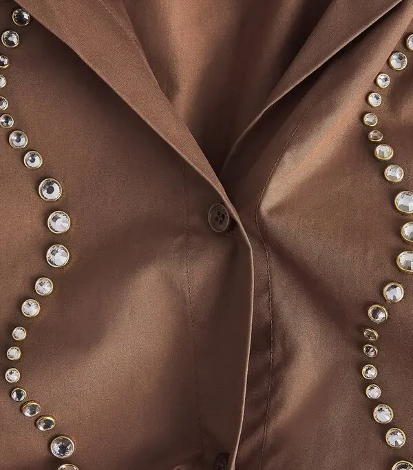 Sandro Cotton Embellished Cropped Shirt - Brown