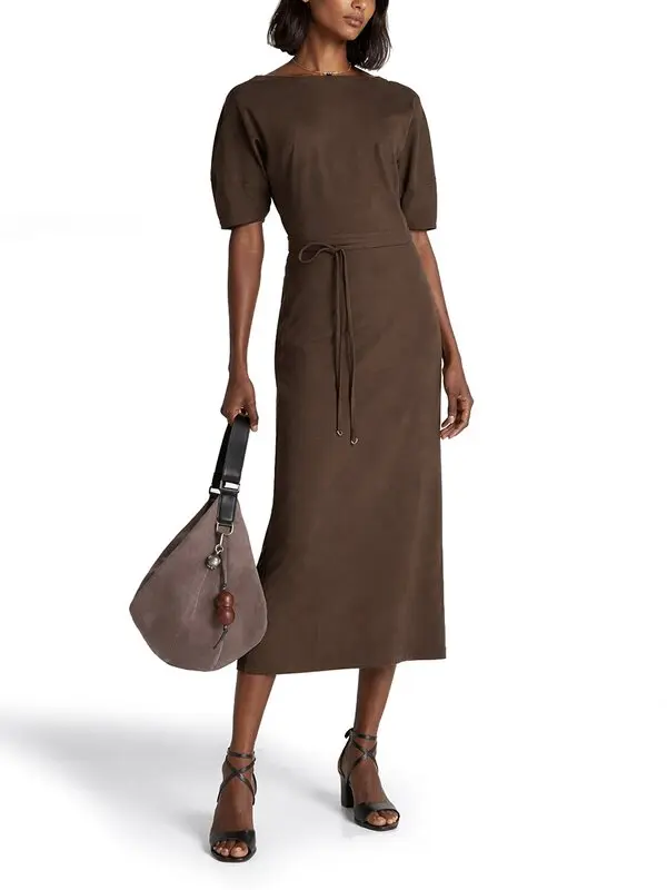 LEMAIRE Cotton And Linen Midi Dress - Brown