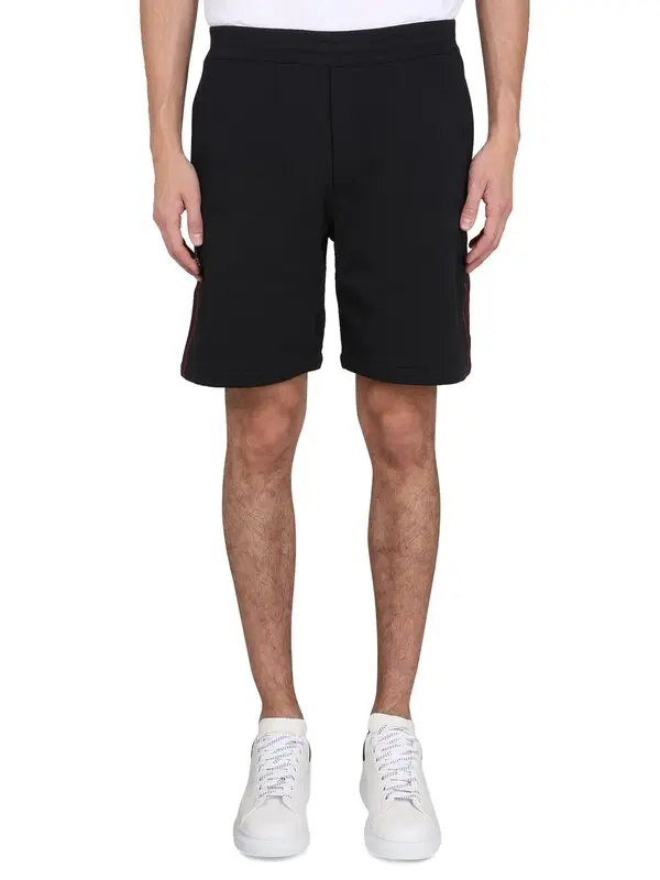 Alexander McQueen Bermuda Shorts With Logo Band - Black