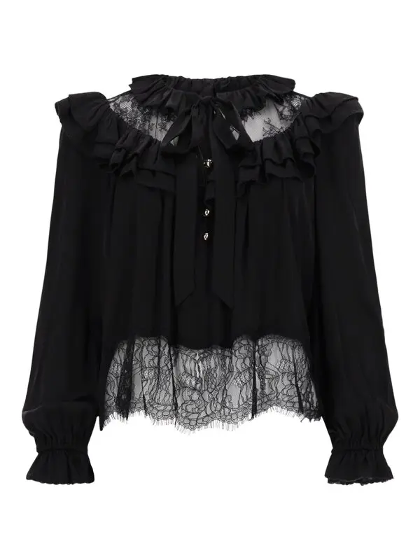 SELF-PORTRAIT Lace Relaxed Fit Top - Black