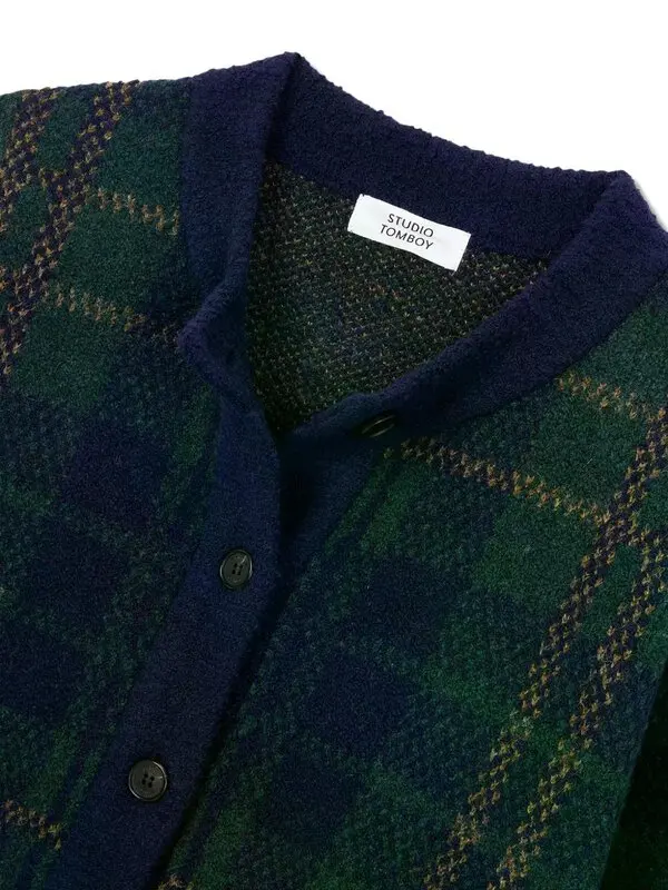 STUDIO TOMBOY Checkered Crew-neck Cardigan - Green