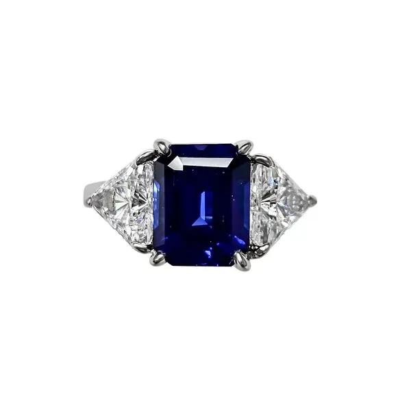 FANTASIA BY DESERIO 2.5ct Emerald Cut Center With Trillion Cut Stones Ring - Yellow Gold