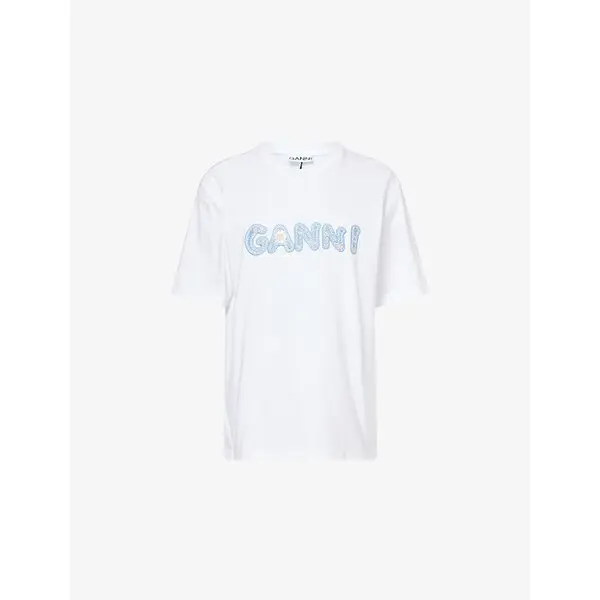 GANNI Logo-embroidered Relaxed-fit Cotton T-shirt