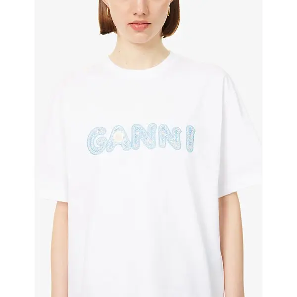 GANNI Logo-embroidered Relaxed-fit Cotton T-shirt