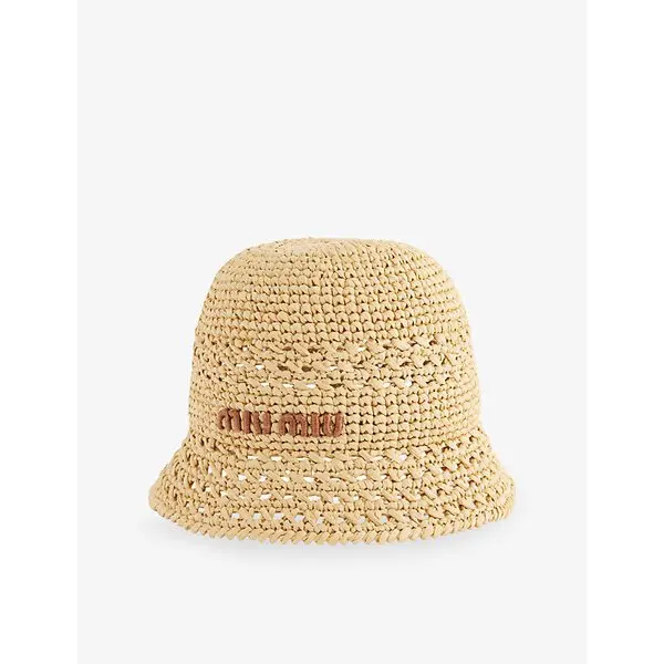 Miu Miu Logo-embroidered Crochet Sun Hat - Naturale+cognac