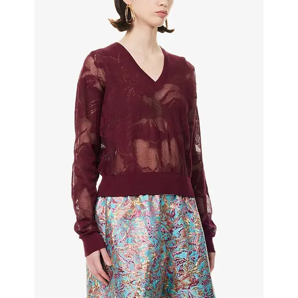 Dries Van Noten Lace Woven Cotton-knit Jumper - Bordeaux